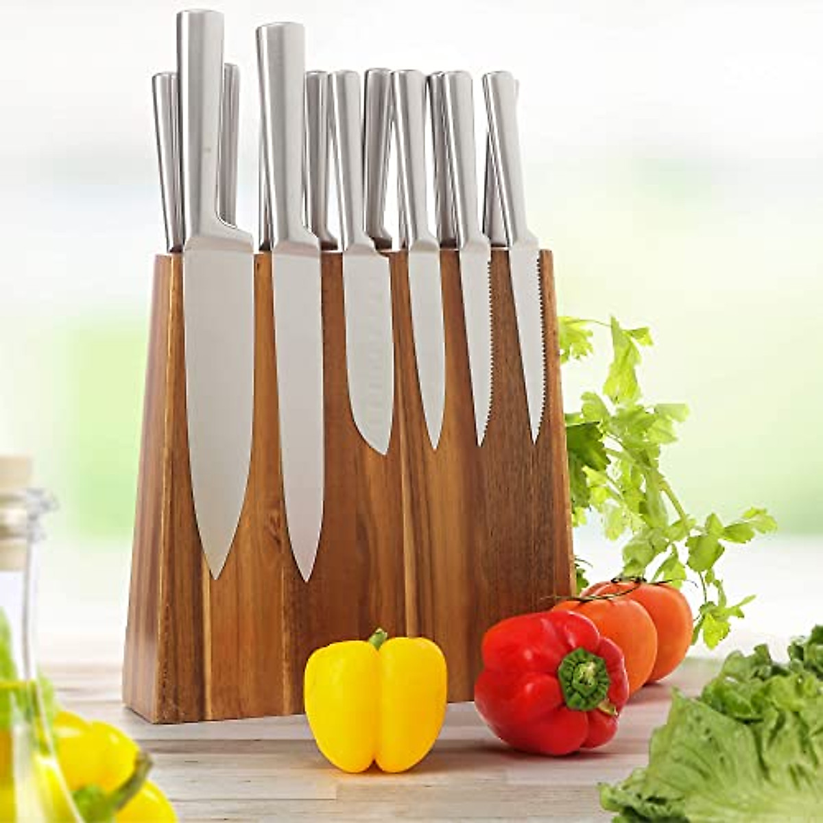 Lyched Vertical Magnetic Knife Block – Double Sided Magnetic Wood Knife Holder – Magnetic Knife Stand and Knife Storage – Large Cleaver Holder with Bonus Knife Sharpener