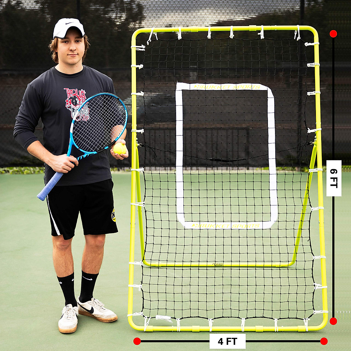 Rukket Tennis Practice Rebounder Net, 4x6 Rebound Wall for Tennis & Racquet Sports Ball, Portable Backboard for Indoor & Outdoor Training