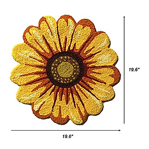 Sunflower Area Rug Mat 19.6" x 19.6" Yellow Floral Bathroom Rug Soft Plush Flower Doormat Non-Slip Rustic Small Carpet Handmade Floral Door Mat for Kitchen Bathroom Bedroom Living Room Yellow