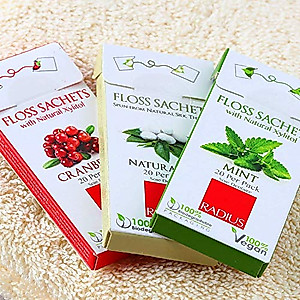 RADIUS Travel Vegan Dental Floss SACHET SINGLE Cranberry Vegan, 20 Count