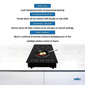 Summit SINC2220 12-inch 2 burner Digital Electric Induction Cooktop with 7-piece cookware set, Jet Black Glass, 230V, 3100W, LED Display, 8-Power Level, Timer, Easy Plug-In, Easy to Clean