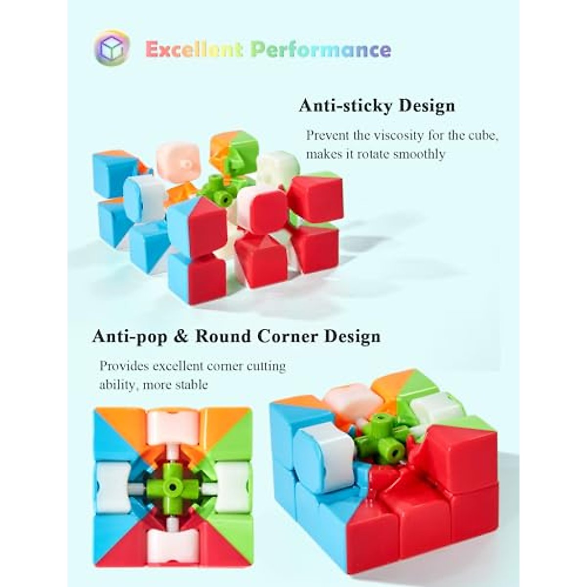 ROXENDA Speed Cube Set, Magic Cube Set of 2x2x2 3x3x3 Pyramid Cube Smooth Puzzle Cube (Stickerless)