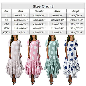 Cnebo Business Dresses for Women 2023 Ladies Short Sleeve Round Neck Polka Dot Prints Side Pockets Long Dress