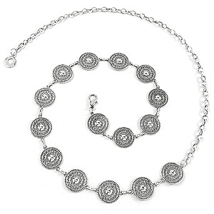 ELABEST Vintage Waist Chain Belt Silver Waistband Adjustable Carved Concho Belly Chain Body Jewelry Accessories for Women Jeans Dresses (Silver)