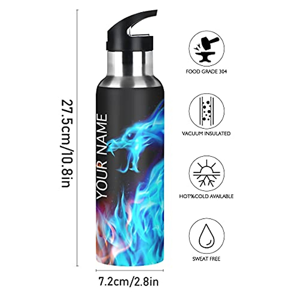 Abstract Fiery Dragon Pattern Personalized Water Bottle Double Stainless Steel Insulated Simple Customized Cup