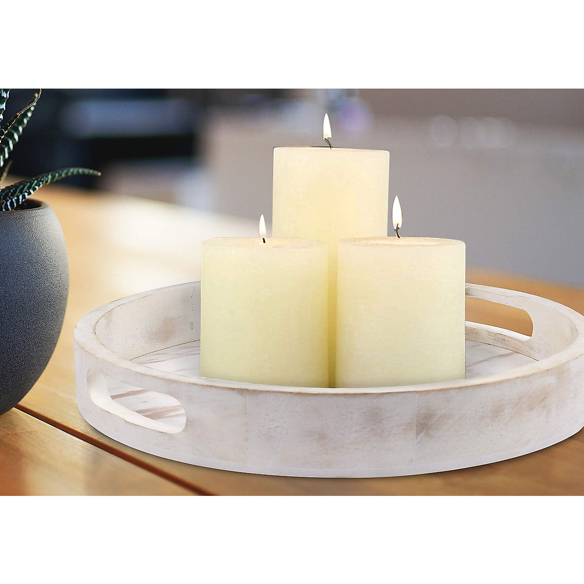 BEDDING CRAFT Set of 2 Countertop Wooden Round Fruit Baskets Decorative Coffee Table Tray – A Ideal Match for Ottoman or Side Table Charcuterie Board or Cheese Platter Kitchen General Storage Space