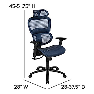 Flash Furniture LO Ergonomic Mesh Office Chair with 2-to-1 Synchro-Tilt, Adjustable Headrest, Lumbar Support, and Adjustable Pivot Arms in Blue