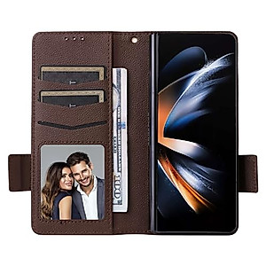 Case Compatible with Samsung Galaxy Z Fold 5,Leather Flip Case with Card Slot,Wallet Design,Standable Flip Case Brown