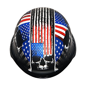 1Storm Novelty Motorcycle Half Face Helmet Open German Style DOT Approved: HKY602 Flag Skull