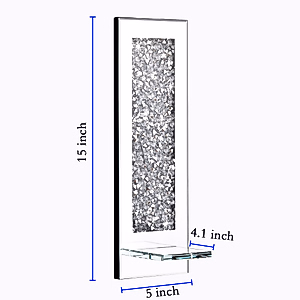 Pibeyer Crystal Crush Diamond Wall Candle Holder Set of 2, Rectangle Silver Mirrored Candle Sconces, Home Wall Decoration for Living Room,Dining Room & Bedroom