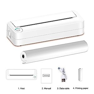 Dioche Thermal Printer, 200dpi Portable Printer No Ink Printer with Bluetooth USB Connection for Clear and Convenient Printing (White)