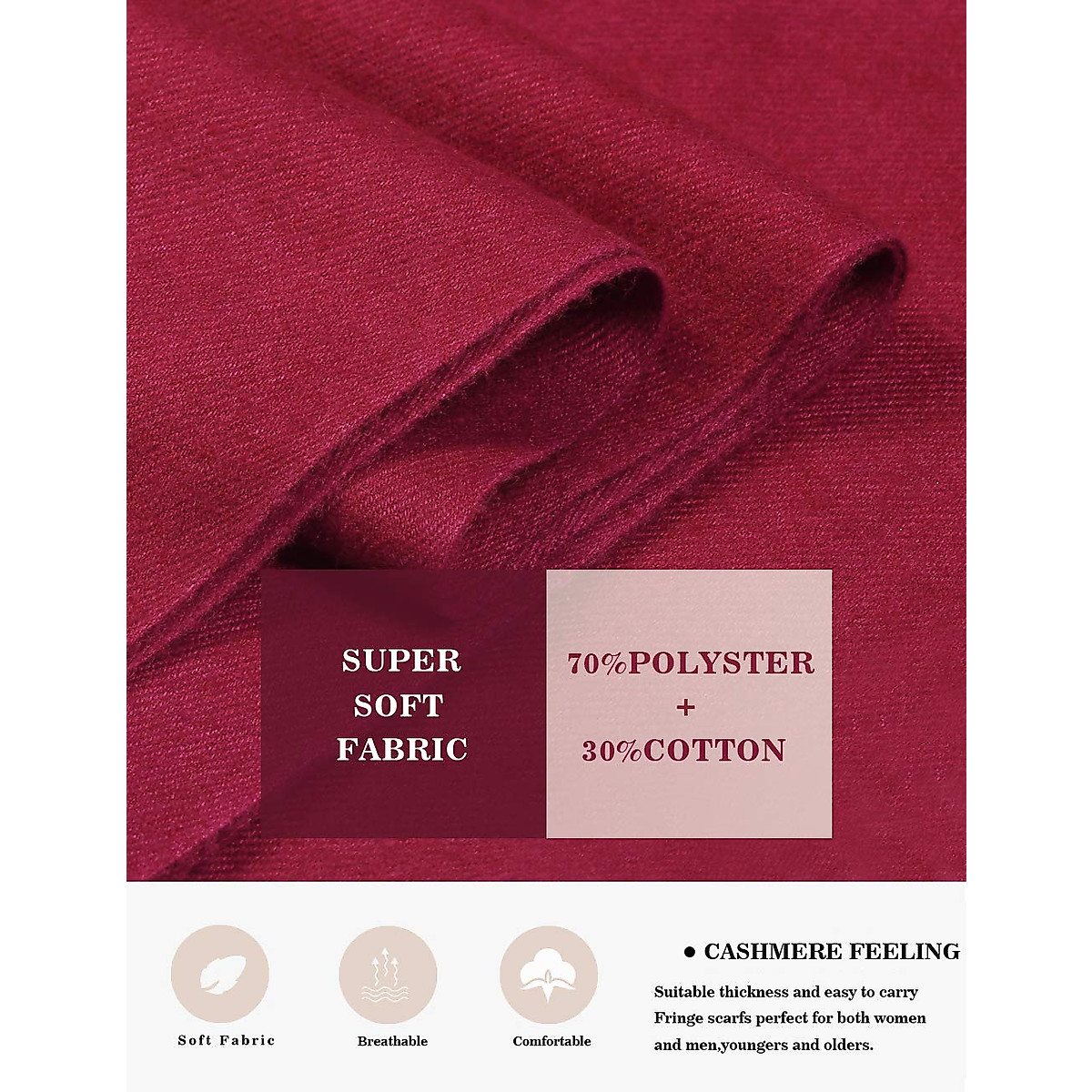 EASE LEAP Pashmina Scarfs for Women Silky Shawls and Wraps for Evening Dresses Soft Large Scarves Wedding Warm Stylish Solid Color, Wine Red