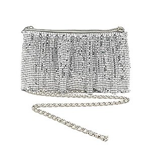 Frewahmesh Women Evening Clutch Metal Mesh purses handbags with shoulder chain strap for Cocktail Party Prom Wedding (Silver)