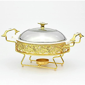 FLTRGO Food Warmer for Parties Buffets, Food Warming Tray Golden Pattern Chafing Dish Buffet Set, Round Stainless Steel Chafer with Lid for Buffet Weddings Parties Banquets Catering Events
