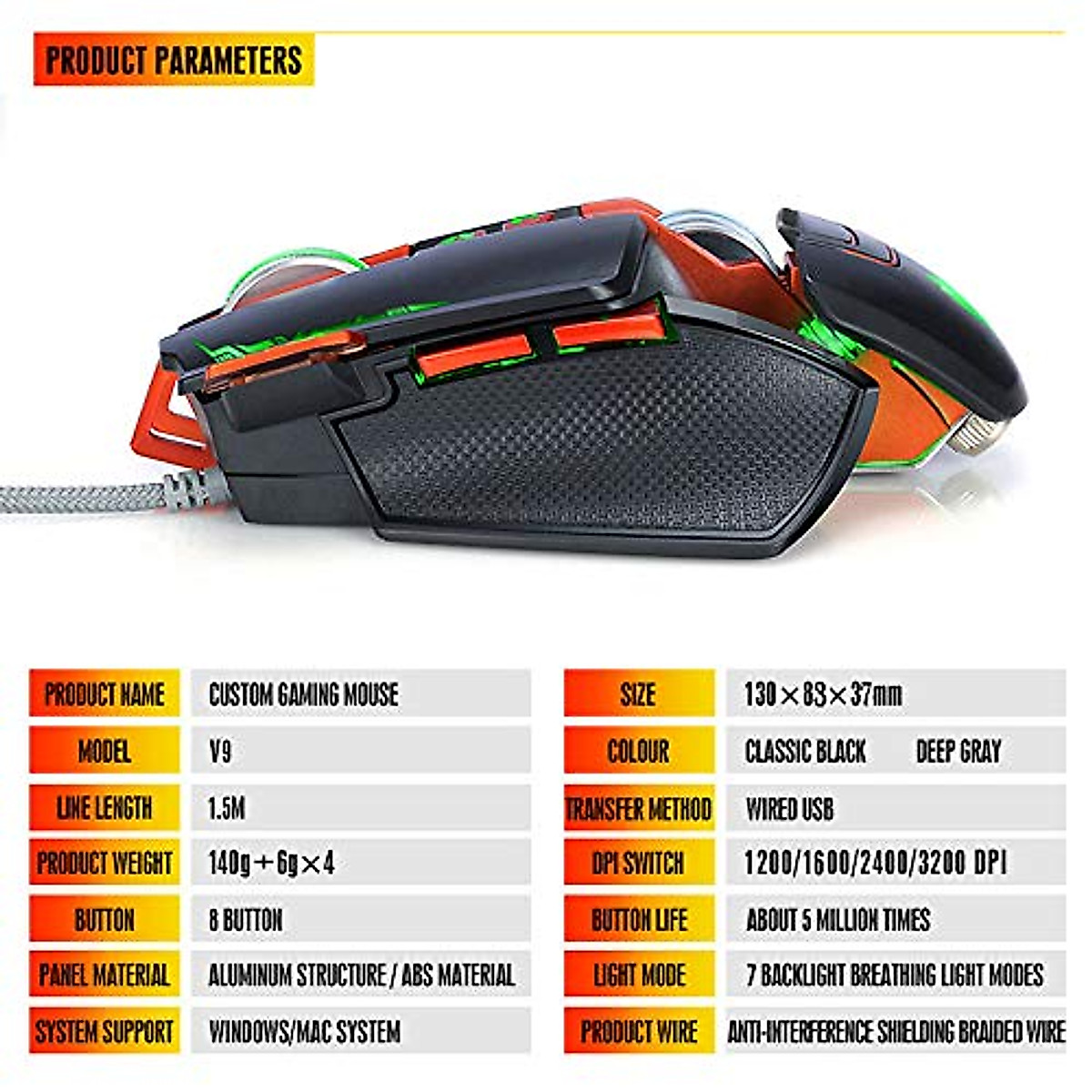 Shenligod Gaming Mouse Wired [3200 DPI] [Programmable] [Breathing Light] Ergonomic Game USB Computer Mice RGB Gamer Desktop Laptop PC Gaming Mouse,8 Buttons forWindows PC Gamers