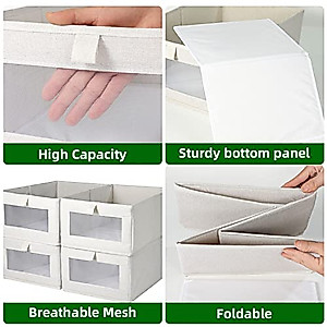 BDZBREN 4Pack Linen Storage Bins，Storage Containers for Organizing Clothing, Jeans, Toys, Shelves, Closet, Wardrobe - Closet Organizers and Storage，Foldable Large Storage Boxes Baskets with Window