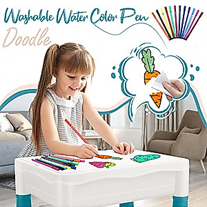 ROGALALY Kids Activity Table Set, All-in-One Multi Activity Table with Storage, 105pcs Building Blocks Table Compatible with Classic Bricks, Craft Learn Play Water Sand Table for Boys Girls