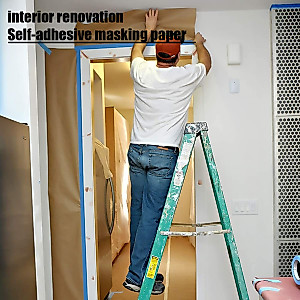 Tape and Drape, Paint Masking Paper, Pre-Taped Masking Paper for Painting, 2 Pack Car Protection Covering Paper, Paint Tape, for Car and Furniture, Floor.（Unfold 20 inch wide and 90 feet long）