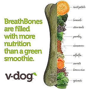 V-dog Dog Treats - Vegan Breathbone Teeth Cleaning Dental Bones - Fresh Breath - 8 Ounces - Minis - All Natural, Made in USA - 10 Bones - 3" Long - Easy to Digest