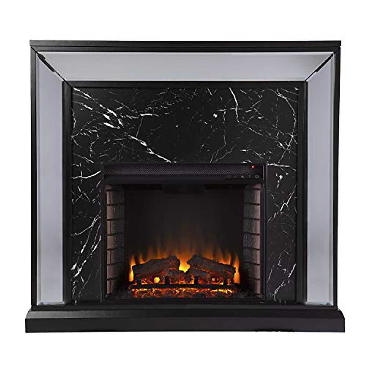 SEI Furniture Trandling Mirrored Faux Marble Fireplace, Antique Silver/Black/Mirror
