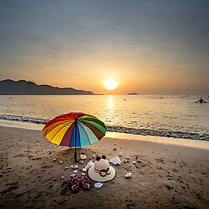 meizhouer 24k Rib Large Color Rainbow Umbrella Fashion Long Handle Straight Anti-UV Sun/Rain Stick Umbrella (automatically opened)