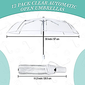 Sanwuta 12 Pack Transparent Folding Umbrella Full Automatic Clear Foldable Umbrella 8 Ribs Tri-Fold Auto Open Close Umbrellas for Rain Travel Wedding(White)