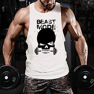 GZXISI Mens Skull Print Stringer Bodybuilding Gym Tank Tops Sleeveless Workout Shirt Fitness Vest (B# White, Large)