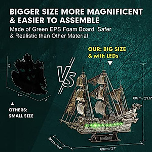 3D Puzzles for Adults Green LED Flying Dutchman 360 Pieces Haunted Pirate Ship Arts & Crafts for Adults Gifts for Men Women Model Kits, Lighting Ghost Ship Decor Brain Teaser Puzzles for Adults