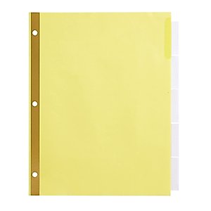 Office Depot Insertable Dividers with Big Tabs, Buff, Clear Tabs, 5-Tab, Pack of 4 Sets, 14775