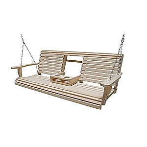 Ecommersify Flip Cup Holder Console Rot-resistant Cypress Eternal Wood Lumber Roll Back Porch Swing, 5-Feet