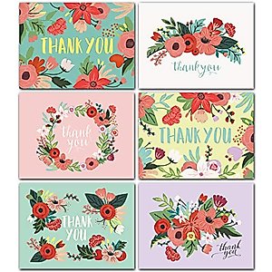 Sweetzer & Orange Floral Thank You Cards Bulk Box Set of 48 Blank Cards with Envelopes - Baby Shower Note Cards, Wedding Thank You Cards or Bridal Shower Thankyou Card - 4.25 x 5.75