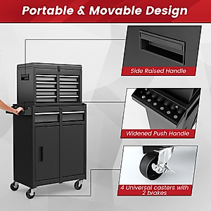 ERGOMASTER Tool Chest Heavy Duty Rolling Tool Box with Cabinet 5-Drawer for Lockable & Removable Cabinet for Garage and Workshop - Black