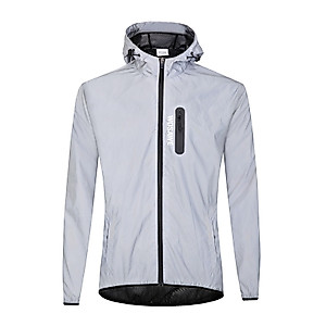 WOSAWE Men Reflective Jacket Night Glowing Bomber Jacket MTB Cycling Windbreaker Travel Sport Coat(Silver,M)