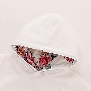 3Pcs Infant Toddler Baby Girl Clothes Long Sleeve Hoodie with Pocket Tops Floral Pants Outfits Set with Headband White