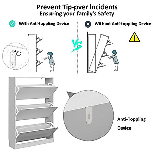 Boonatu Shoe Cabinet Storage for Entryway, Shoe Cabinet Storage with 3 Flip Drawers, Shoe Cabinet for Entryway Slim Space, 3 Tier White Shoe Cabinet Freestanding Wood Shoe Rack for Entryway, Hallway
