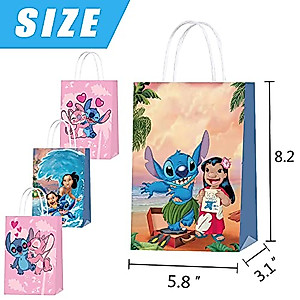20 PCS Lilo Stitch Party Favor Bags with Handles, Lilo Stitch Paper Gift Bags Goodie Treat Bags Party Gift Bags for Boys Girls Birthday Party Supplies