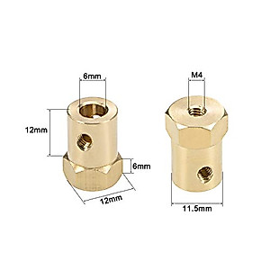 uxcell Hex Coupler 6mm Bore Motor Hex Brass Shaft Coupling Connector for Car Wheels Tires Shaft Motor 4pcs
