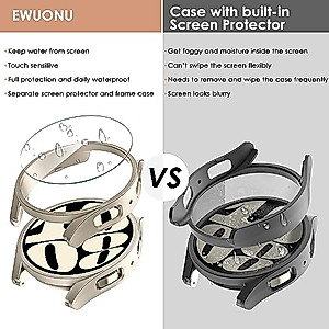 EWUONU [4+4Pack Galaxy Watch 6 Screen Protector Case 40mm 2023, Anti-Fog Tempered Glass Film and Hard PC Bumper Case Cover for Samsung Galaxy Watch 6 40mm