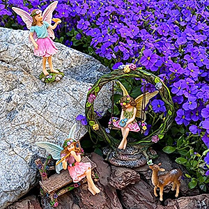 Mood Lab Fairy Garden Kit - Swing Set of 6 pcs Miniature Figurines & Accessories - Hand Painted for Outdoor or House Decor