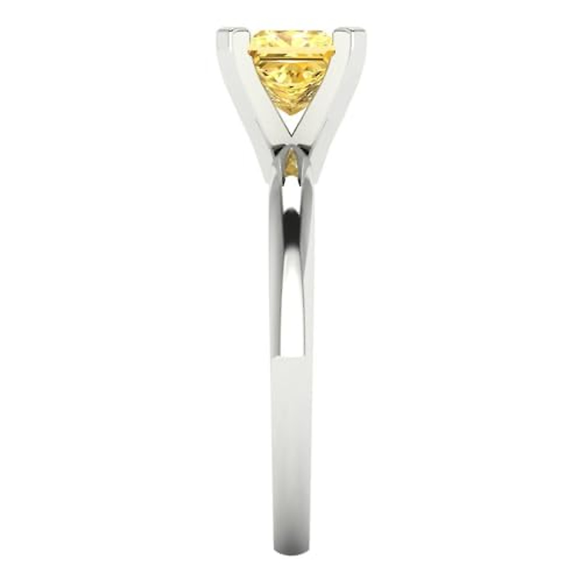 Clara Pucci 1.0 ct Princess Cut Solitaire Canary Yellow Simulated Diamond Bridal Designer Anniversary Engagement Ring Real 14k White Gold