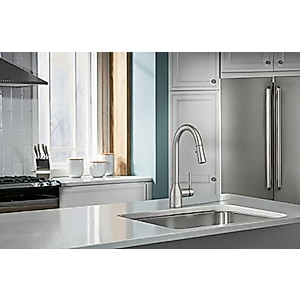 Moen Adler Spot Resist Stainless One-Handle High Arc Kitchen Sink Faucet with Power Clean, Kitchen Faucet with Pull Down Sprayer for Commercial, RV, or Bar, 87233SRS, 24.7" L x 12.3" W x 14.6" H