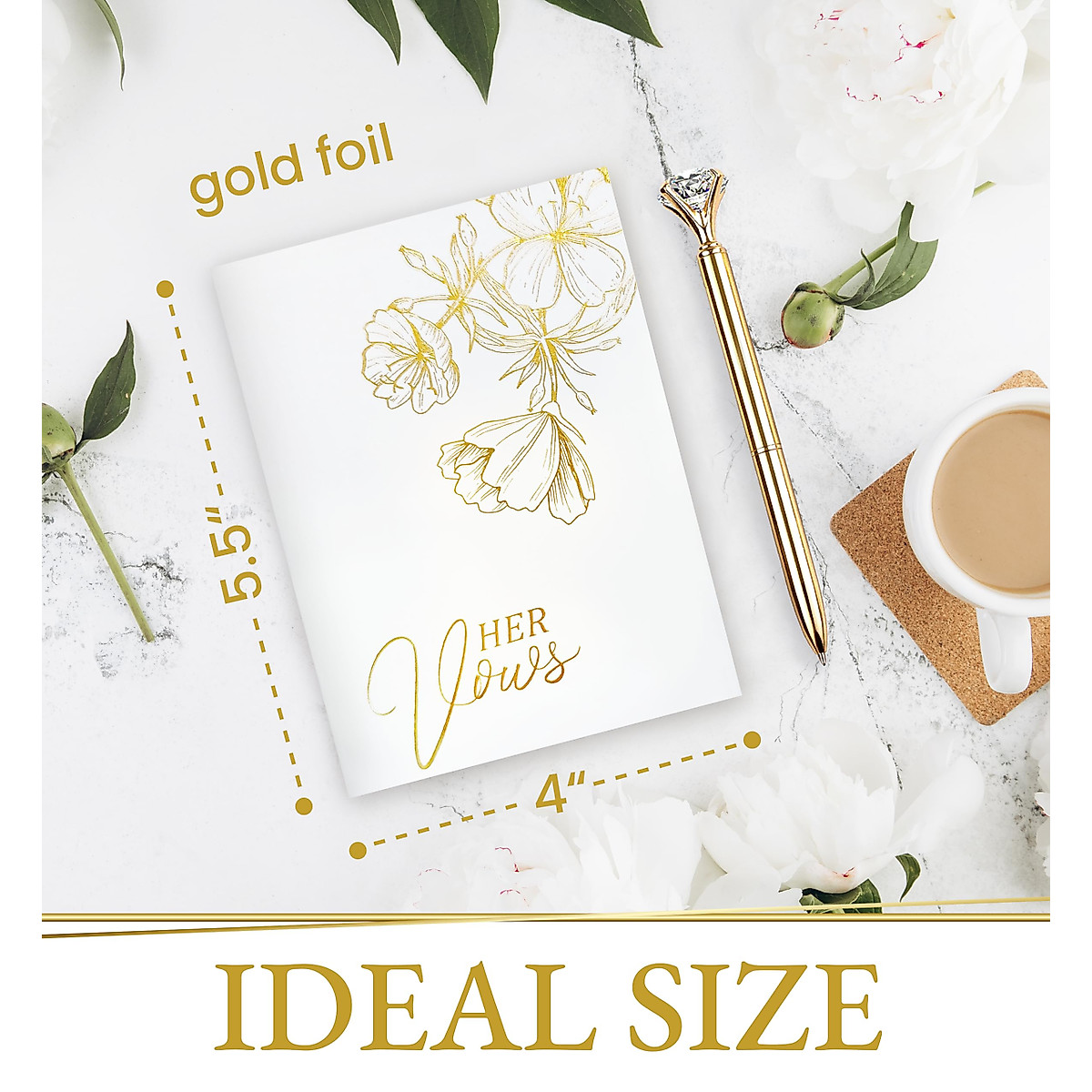 2 PCS Set of Vow Books - White and Black, His and Hers, with elegant Diamond Pens, The Perfect Bride and Groom Gift, for their Wedding Day