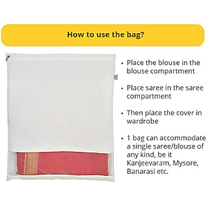 Clarkia Reusable Cotton Saree Cover with Blouse compartment big size for Storage, Wardrobe Organizer bags saree bags cotton (17x17 inches, Beige) (12)