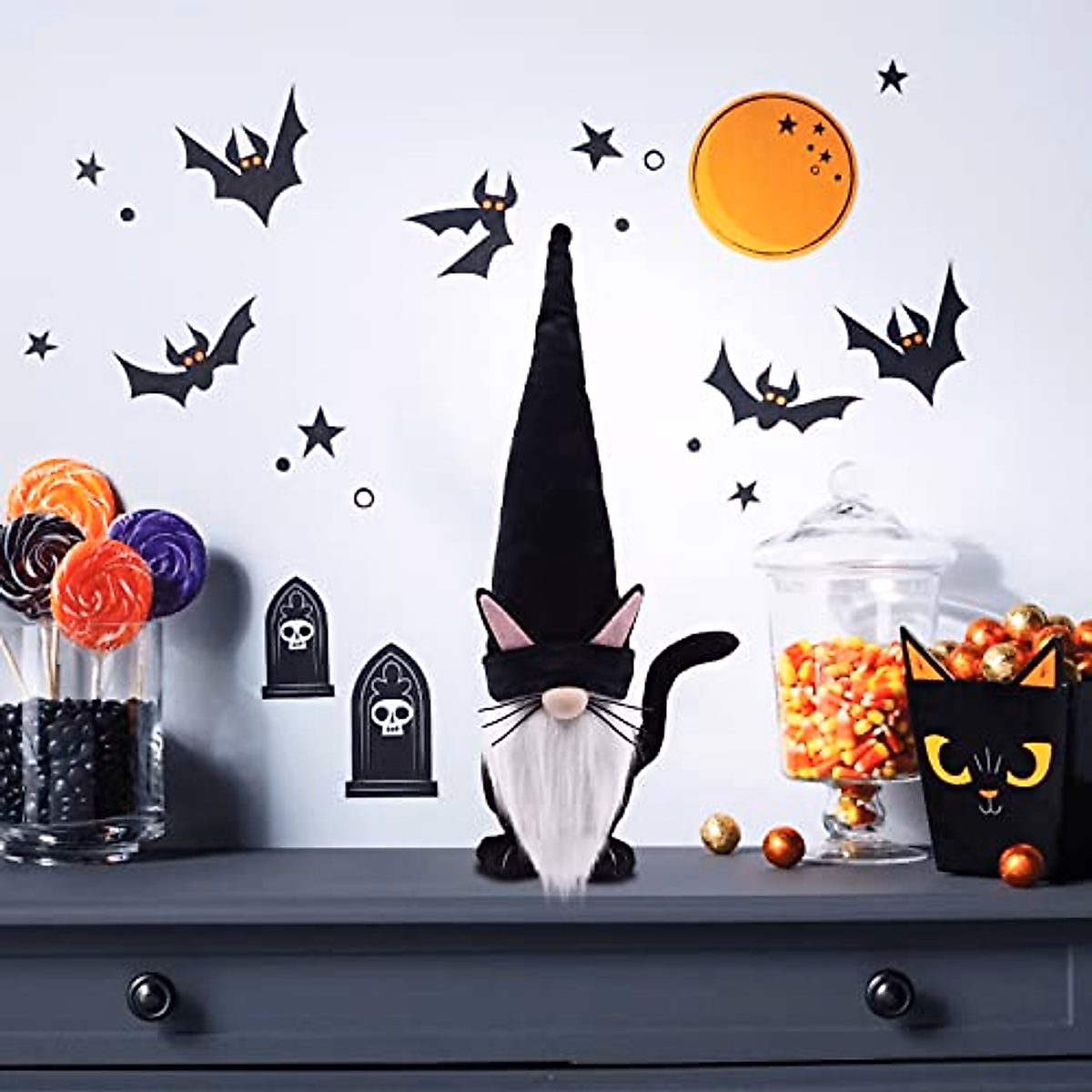 Upltowtme Black Cat Gnome Swedish Tomte Cat Gnome Decorations Collectible Figurines Gnome Plush Spring Summer Farmhouse Home Gift Decor