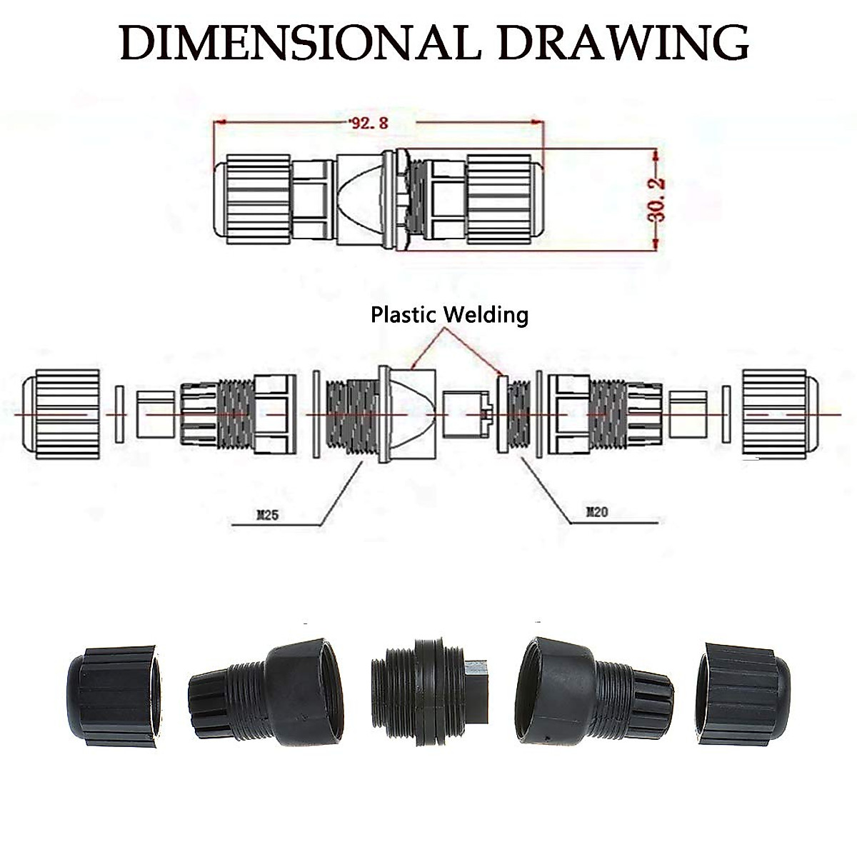 ANMBEST 5PCS M25AP2 RJ45 Waterproof Cat5/5e 8P8C Connector IP67 Ethernet LAN Cable Connector Double Head Outdoor LAN Coupler Adapter Female to Female