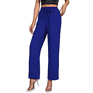 Umenlele Women's Casual Cotton Linen Drawstring Elastic Waist Pants Sport Yoga Jogger Trousers with Pockets Royal Blue X-Large