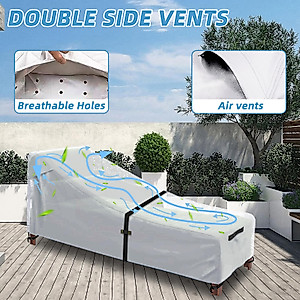 Zenicham Patio Chaise Lounge Cover with Handles, Outdoor Lounge Chair Cover Waterproof UV Resistant, Patio Furniture Covers with Air Vent (76L x 32W x 32H) inch