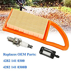 AILEETE Air Filter With Fuel Filter Spark Plug for Stihl BR500 BR550 BR600 Backpack Blowers, Replaces 4282 141 0300, 4282 141 0300B