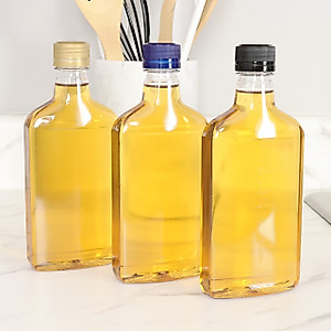 PELLAH GOODS 375 ml (12.7 Oz.) Plastic Flask PET Clear Bottles With Tamper Evident Sealable Lids (Bulk Pack of 154) (Black Caps) for Liquor, Alcohol, Sauce, Honey, Beverage