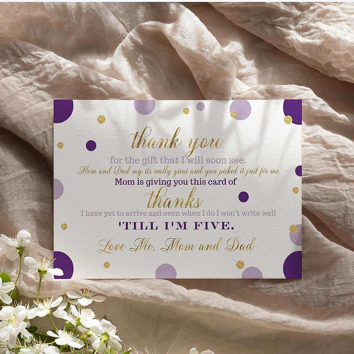 Paper Clever Party Purple and Gold Baby Shower Thank You Cards with Envelopes Blank Notes Prefilled with Message Girls Personalize Registry Gifts Mermaid Stationery Set 4x6 Notecards, 15 Pack